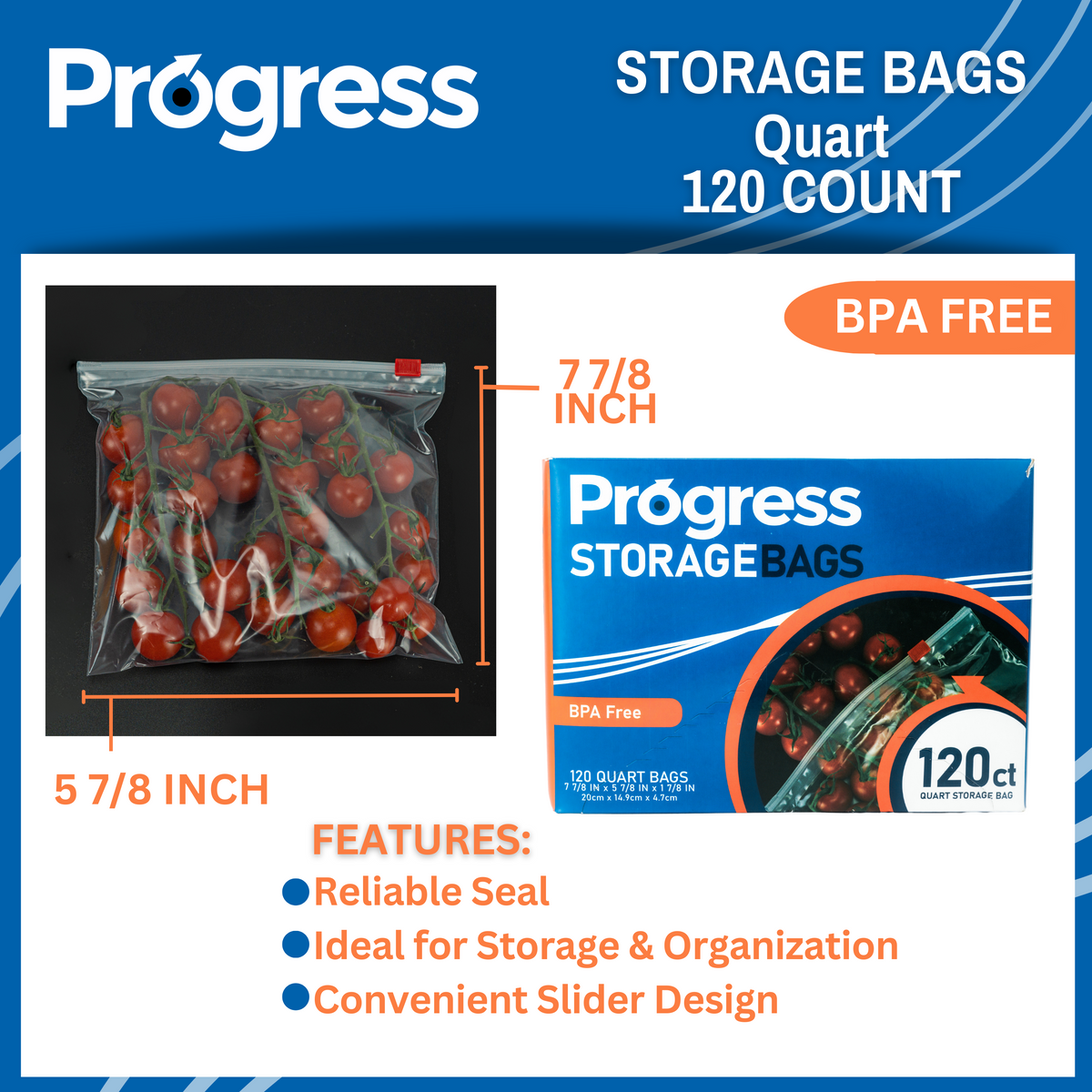 Progress Slider Food Storage Bags - Quart, 120 count – Progress Essentials